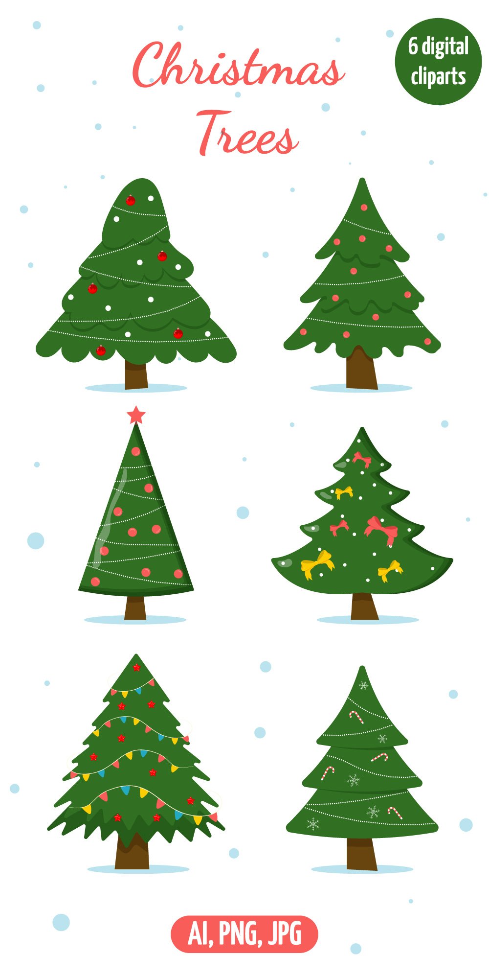 Christmas trees with decorations clipart set