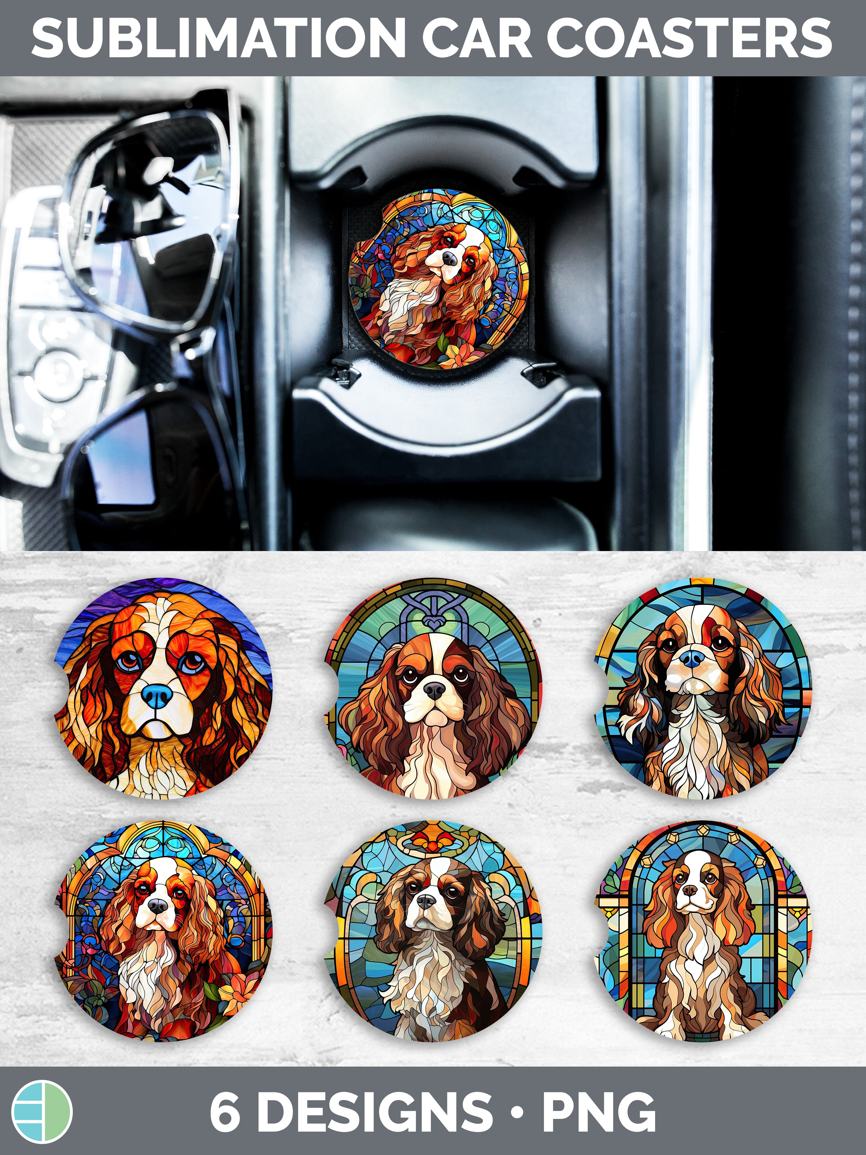 Stained Glass Cavalier King Charles Spaniel Dog Car Coaster