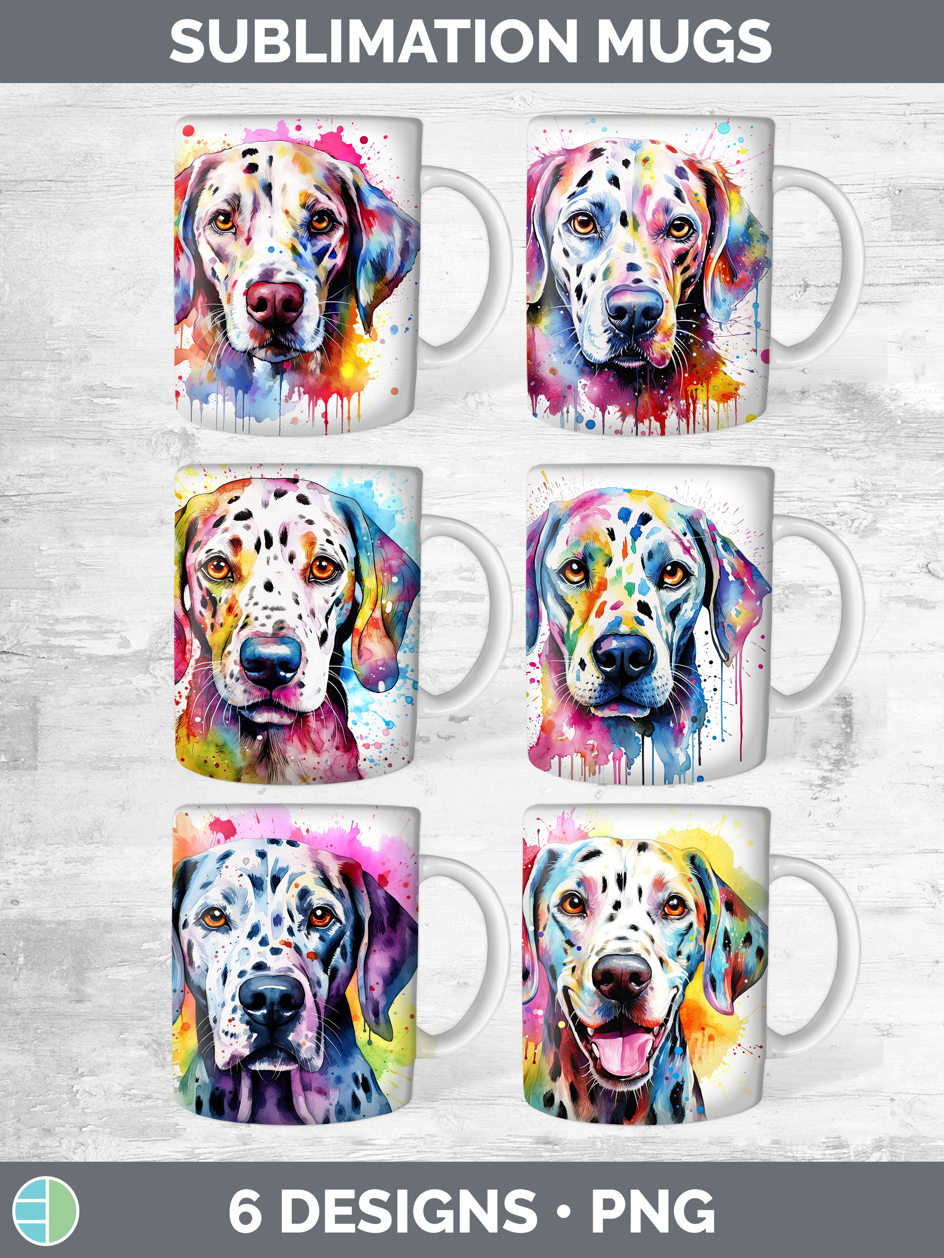 Splat Rainbow Dalmatian Dog Mug Wrap | Sublimation Coffee Cu