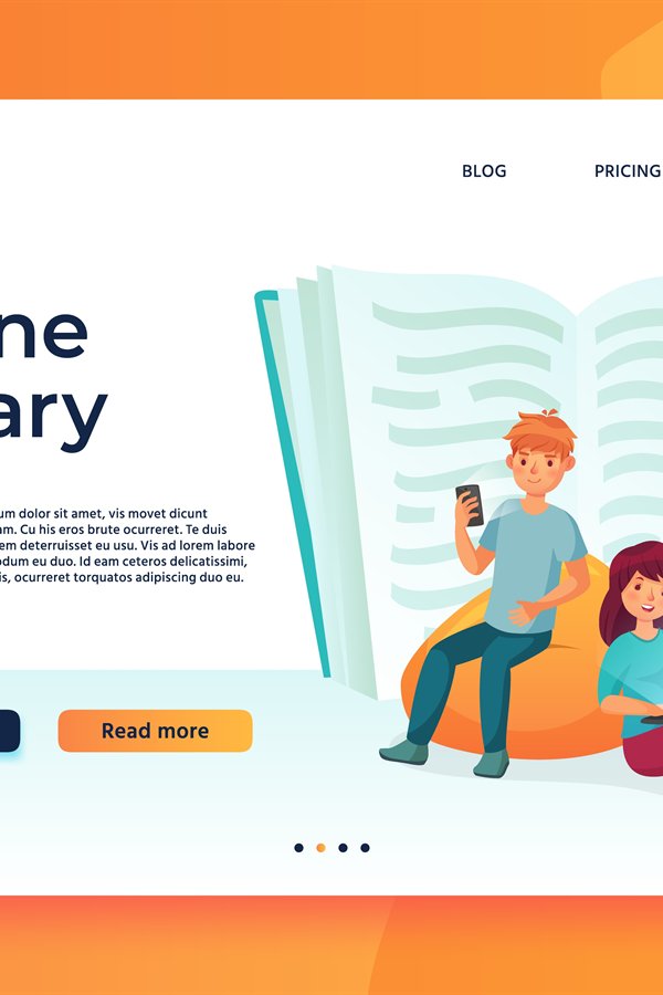 Online library or web archive. Digital education, ebook read