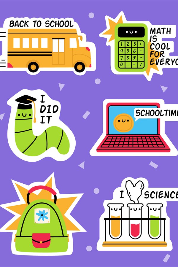 School stickers. Back to school, education badges, school su