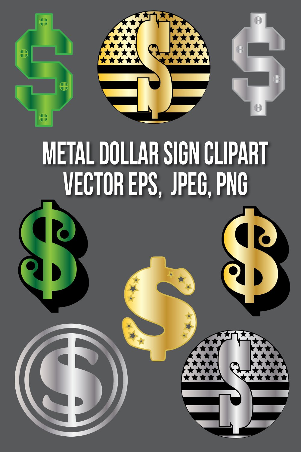 Gold Metal Dollar Sign Icon PNG | Green Dollar Sign Clipart