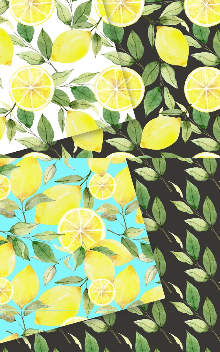 Lemon pattern Summer digital paper Fruit patterns Paper pack