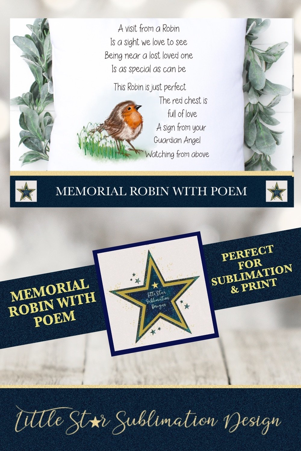 Festive Robin Memorial Design with Poem