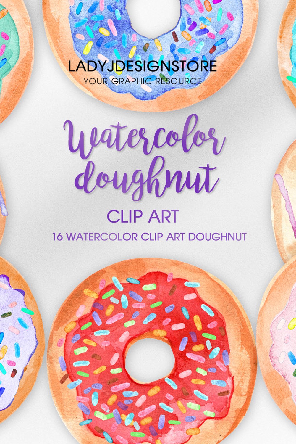 Watercolor donuts clipart, Sweet bakery clipart