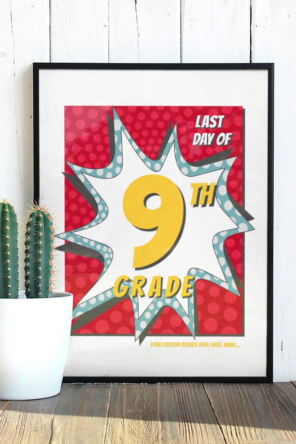 9th Grade School Sign Printable Editable PDF DIY Photo Prop