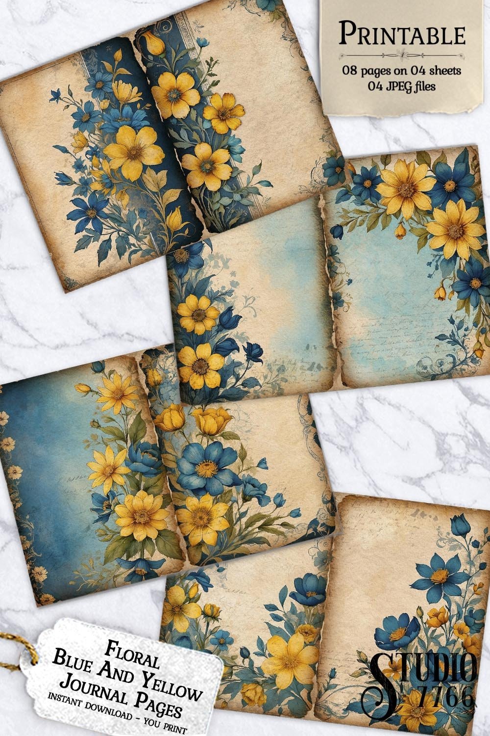 Floral Blue and Yellow Junk Journal