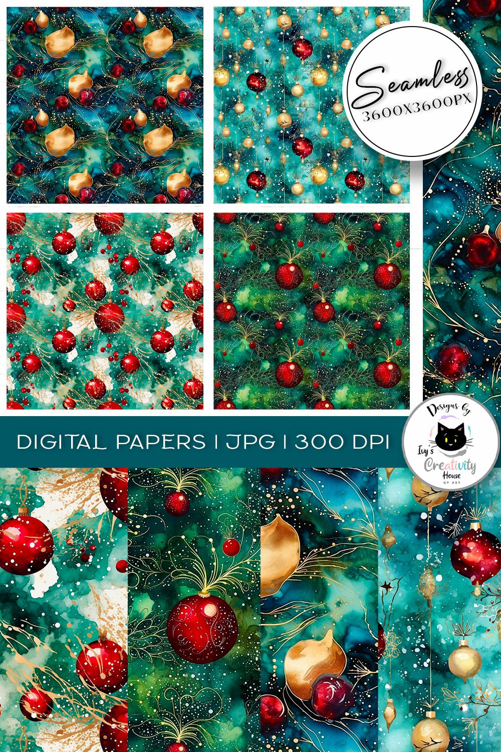 Seamless Christmas Digital Paper | Ornament Patterns