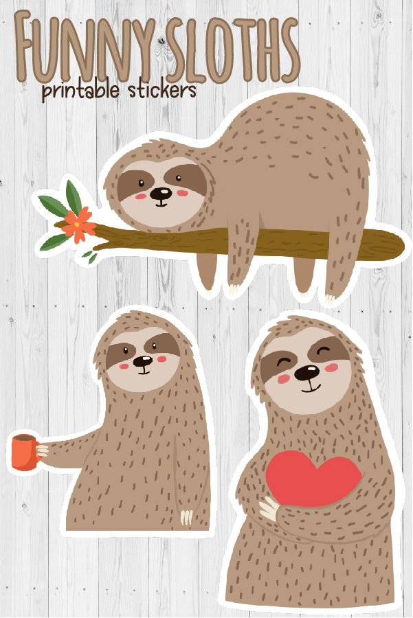 Funny sloths -Printable stickers
