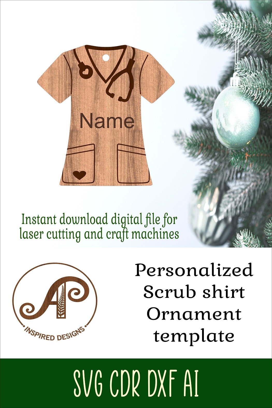 Scrubs Christmas Ornament SVG laser cut