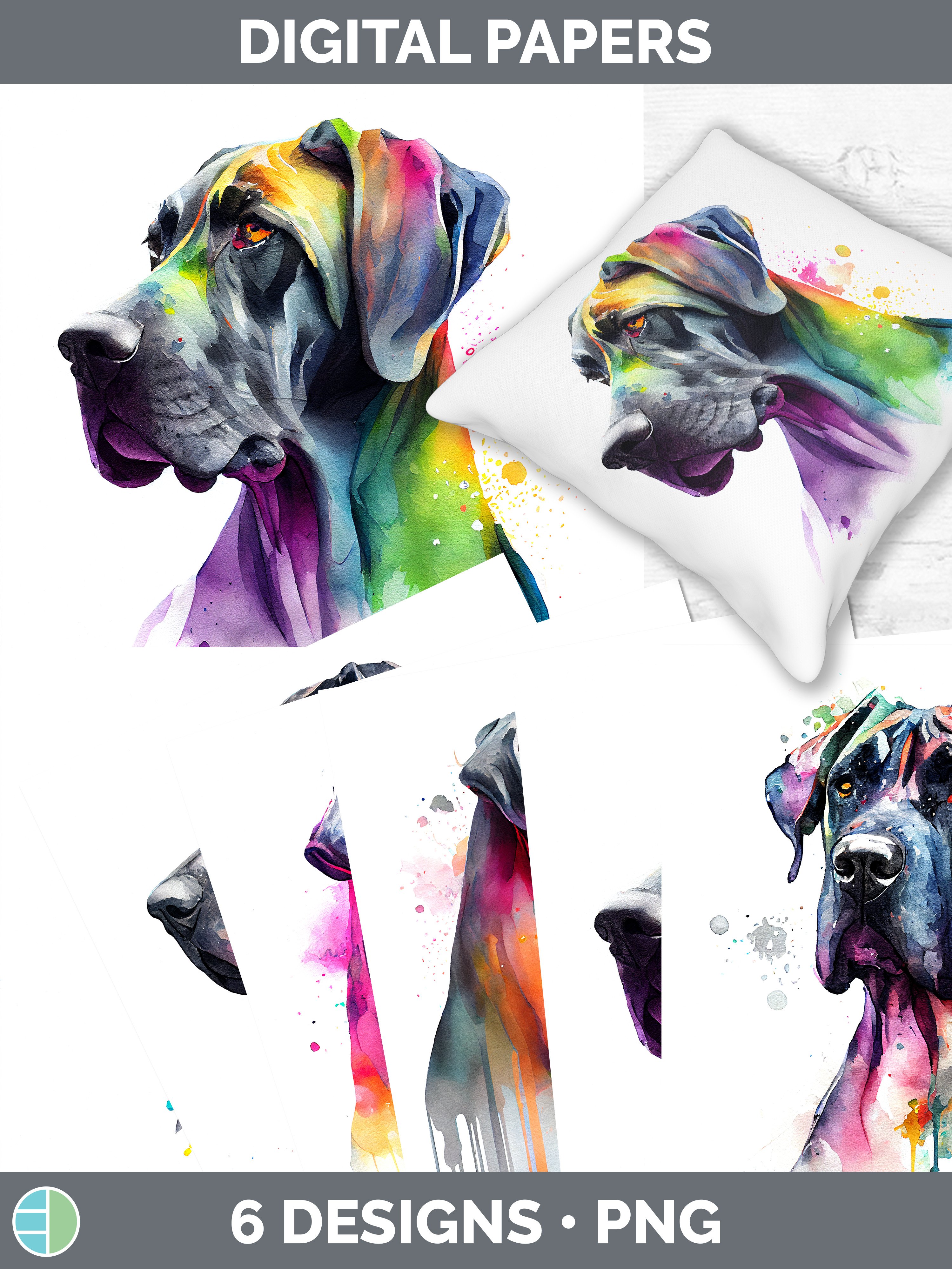 Rainbow Great Dane Dog Paper Backgrounds | Digital Scrapbook