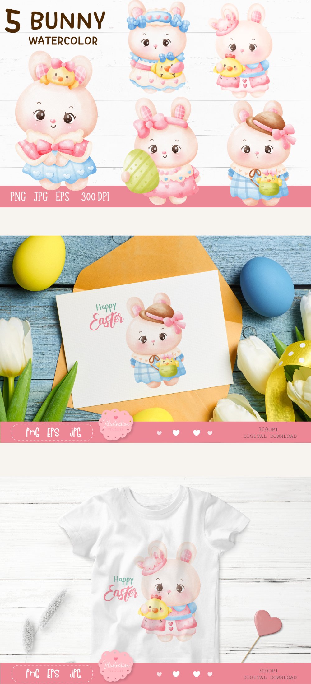 Cute bunny easter colorful eggs. Kawaii animals rabbit