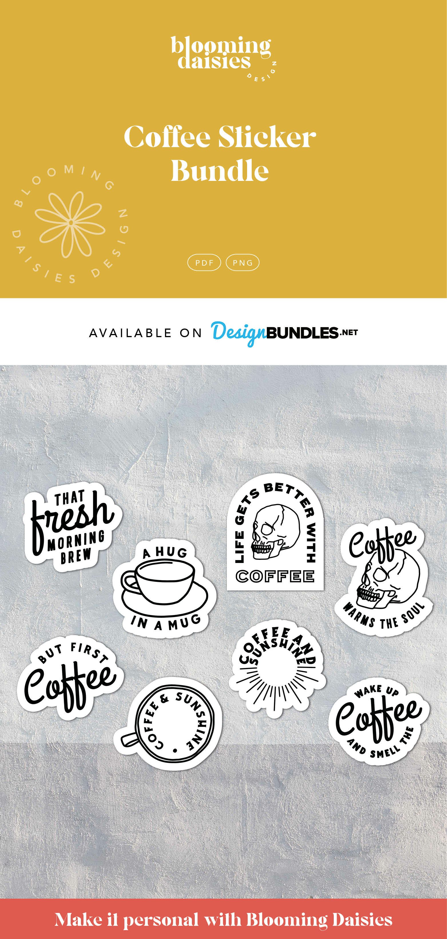 Black and White Coffee Quotes Stickers Bundle