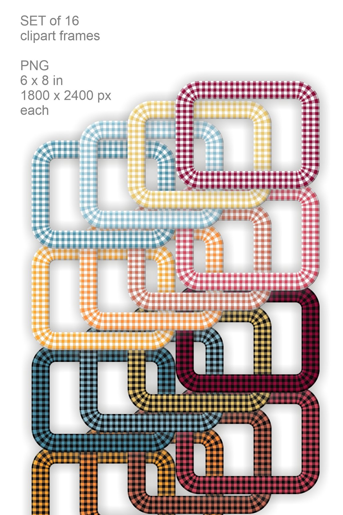 Rectangular Buffalo Plaid Frame Set of 16 PNG in Fall Colors
