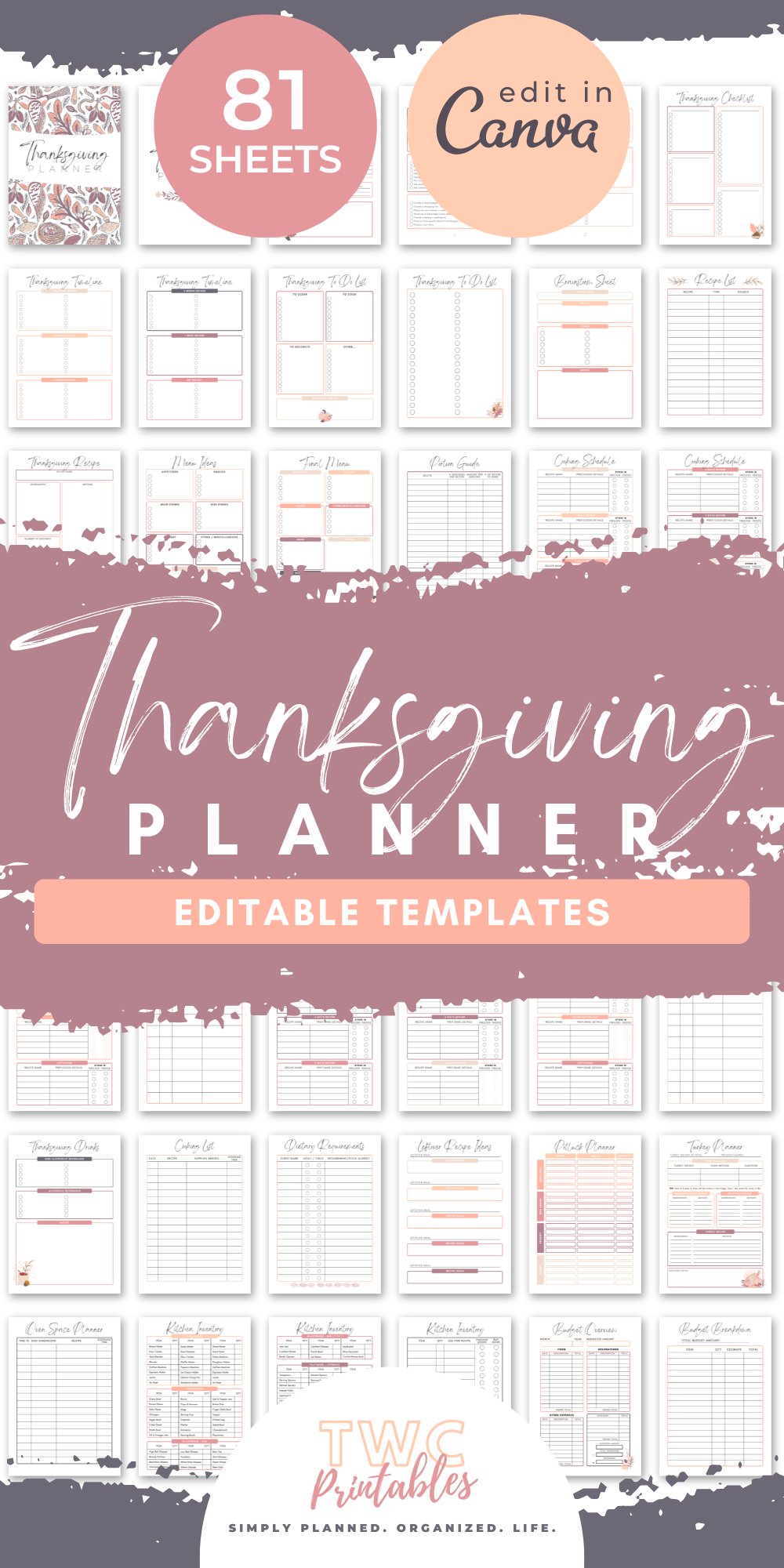 Thanksgiving planner canva templates