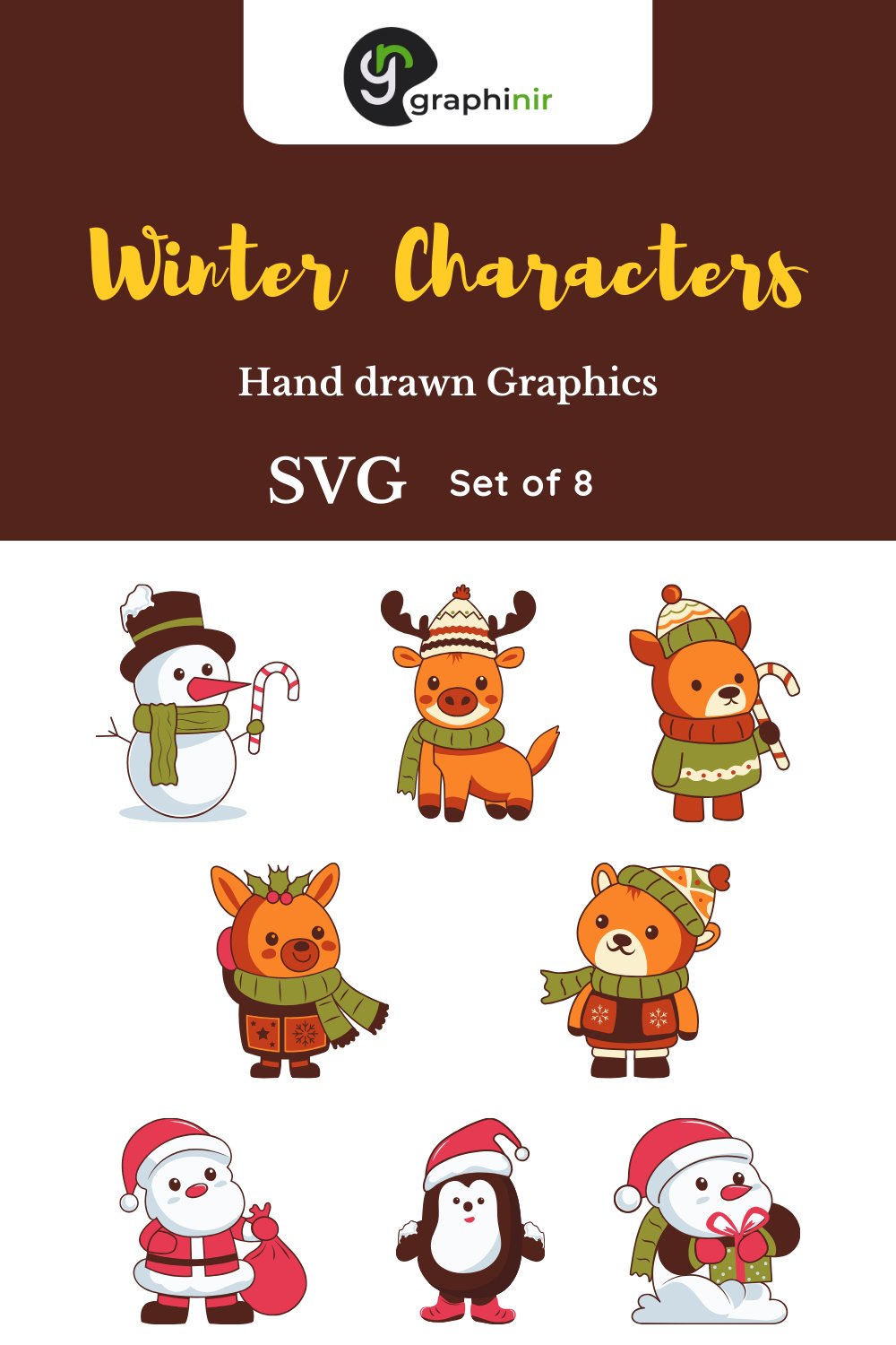 Set of Winter Joyful Vector Characters Design Elements
