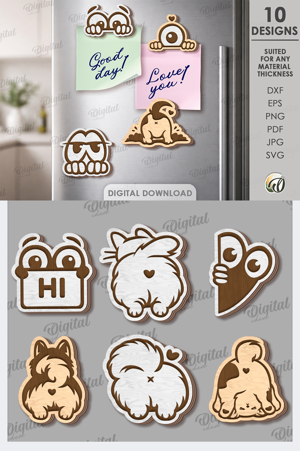 Funny Wooden Magnets Bundle Laser Cut. Fridge Magnet SVG