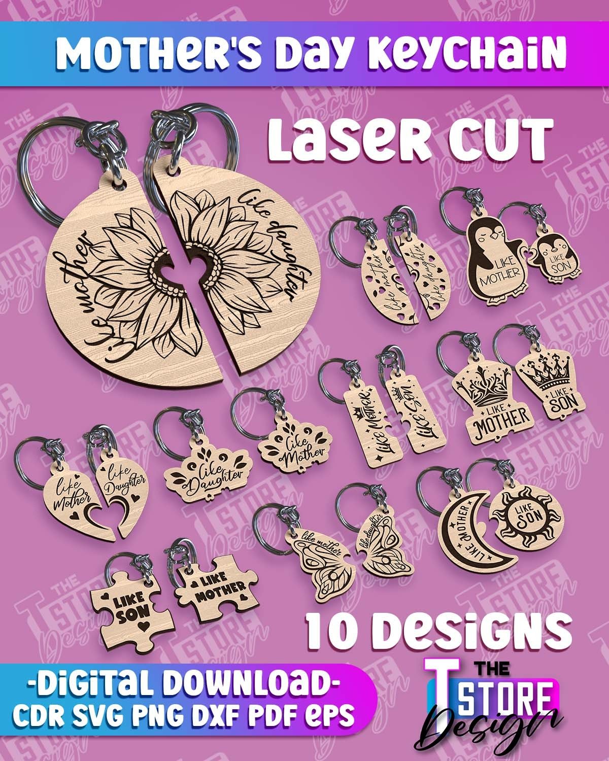 Mother's Day Keychain Laser Cut| 3D Couple Family Keychain