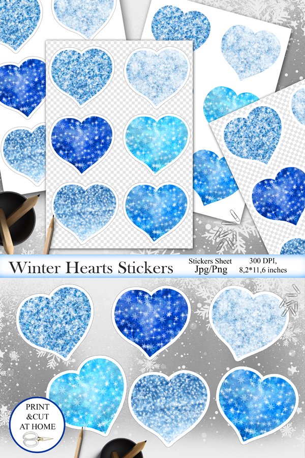 Winter Heart Printable Stickers/Snow stickers (1658807)