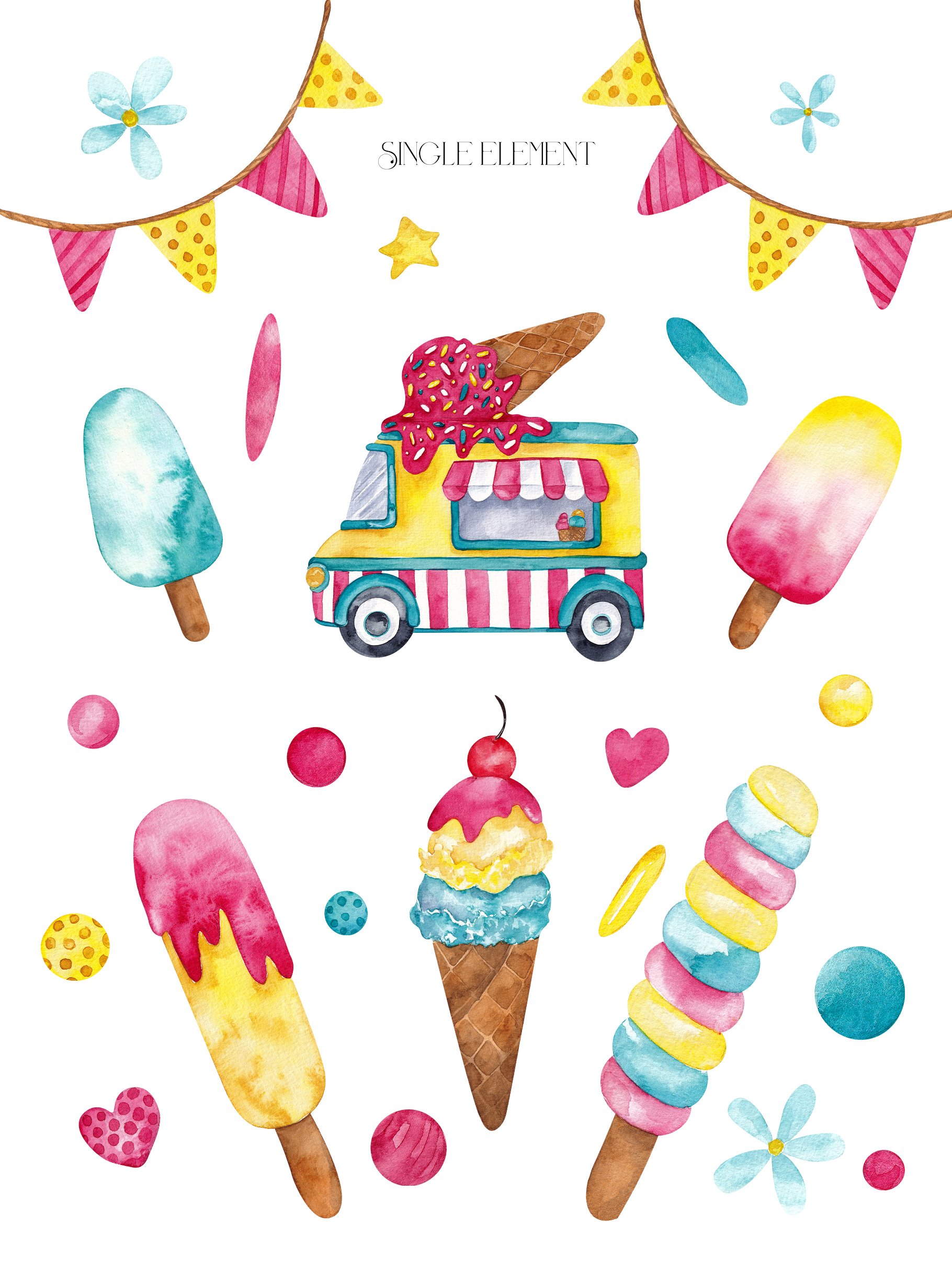 Ice Cream. Watercolor clipart