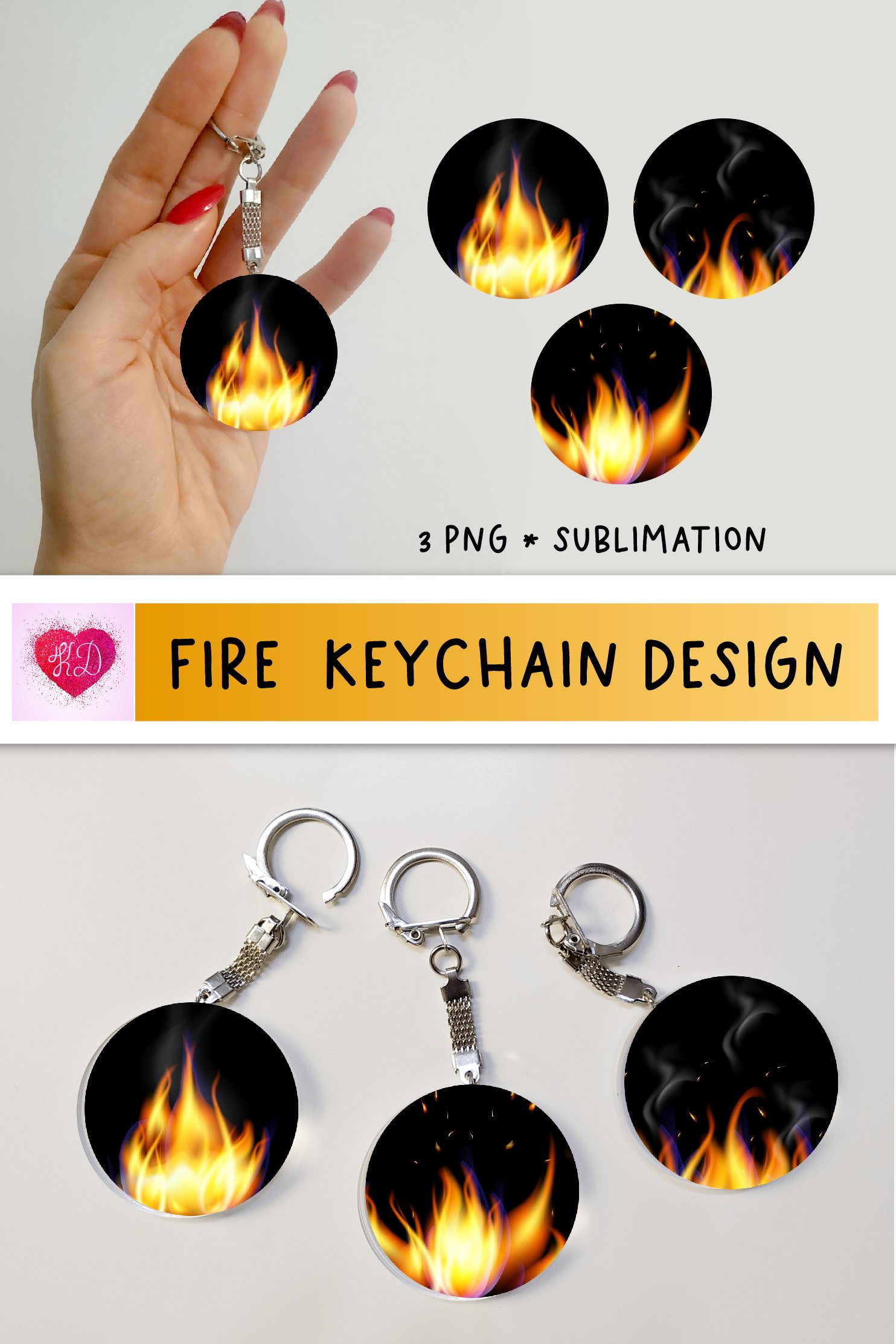 Flame Acrylic Keychain. Fire Round Keychain Sublimation