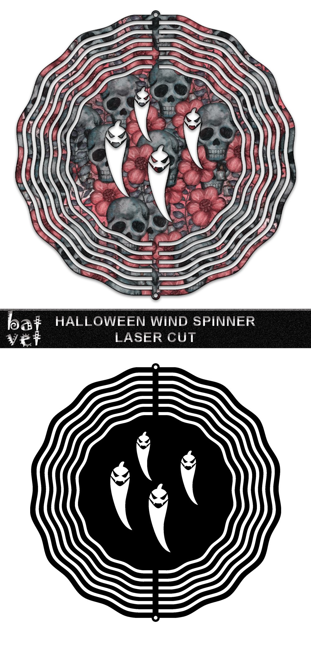Halloween Wind Spinner Sublimation SVG - Skull Sublimation