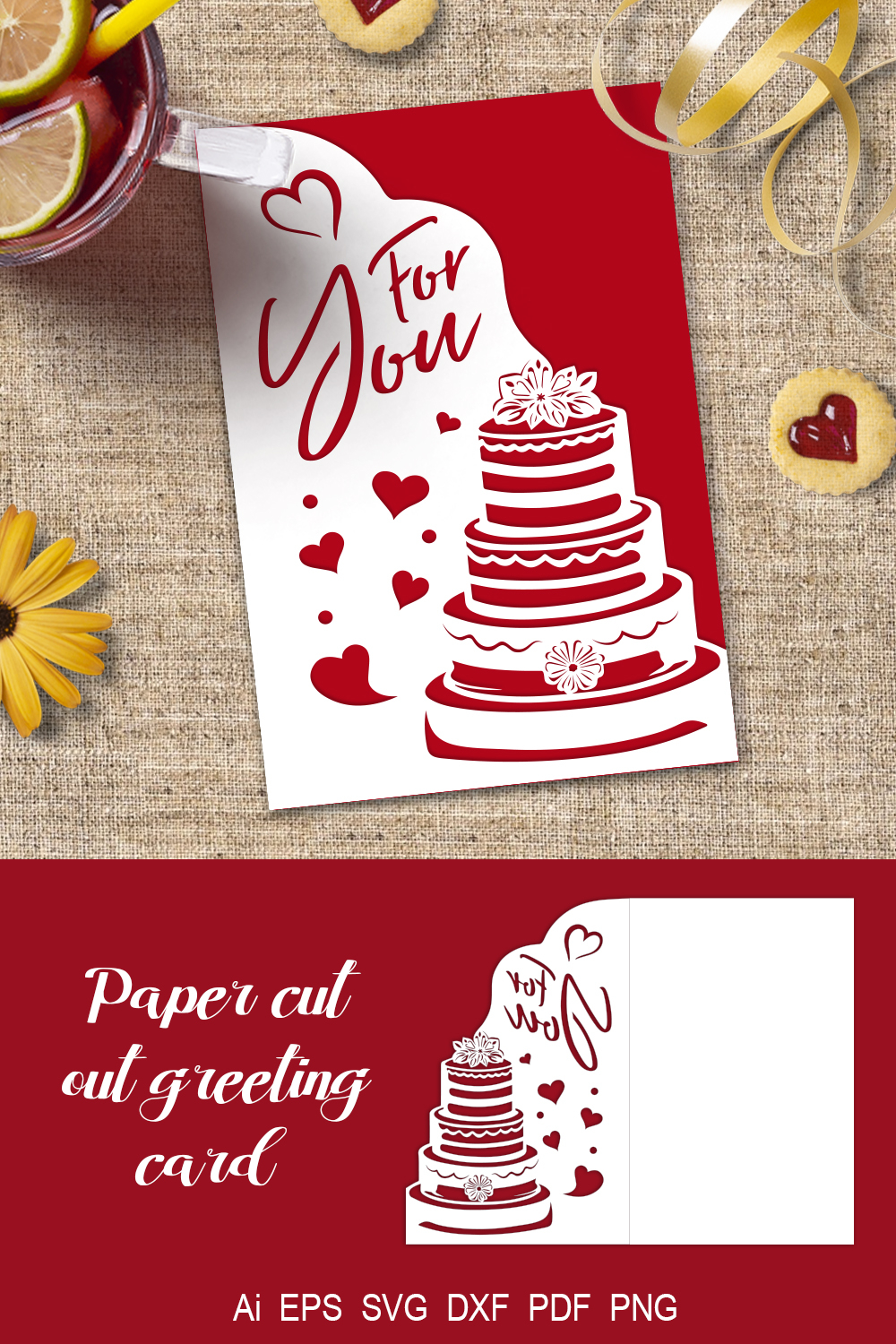Paper cut out greeting card with cake