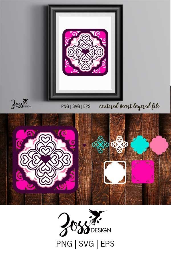 Layered Heart 3-D svg design with Card