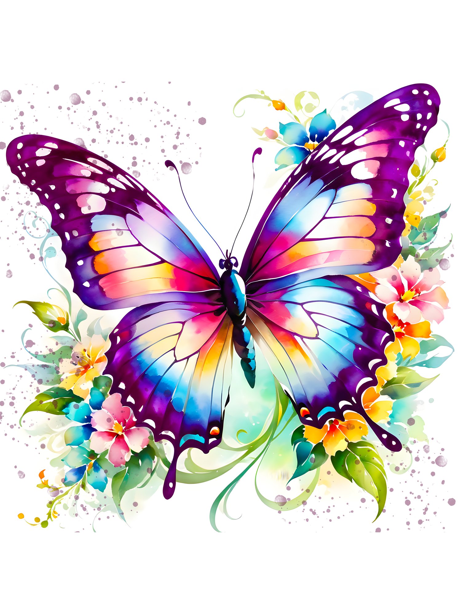 Butterfly Drawing Aesthetic Colorful Watercolor Illustration