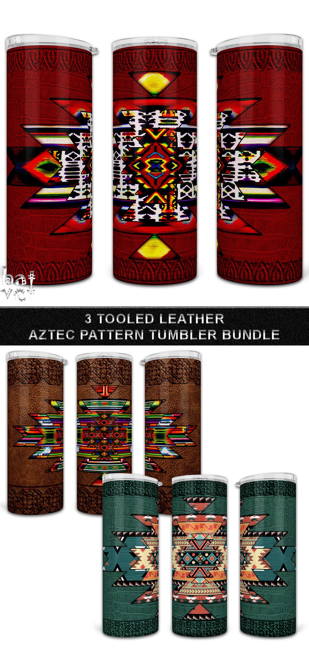 Tooled Leather Aztec Pattern Tumbler Bundle| Southern Design