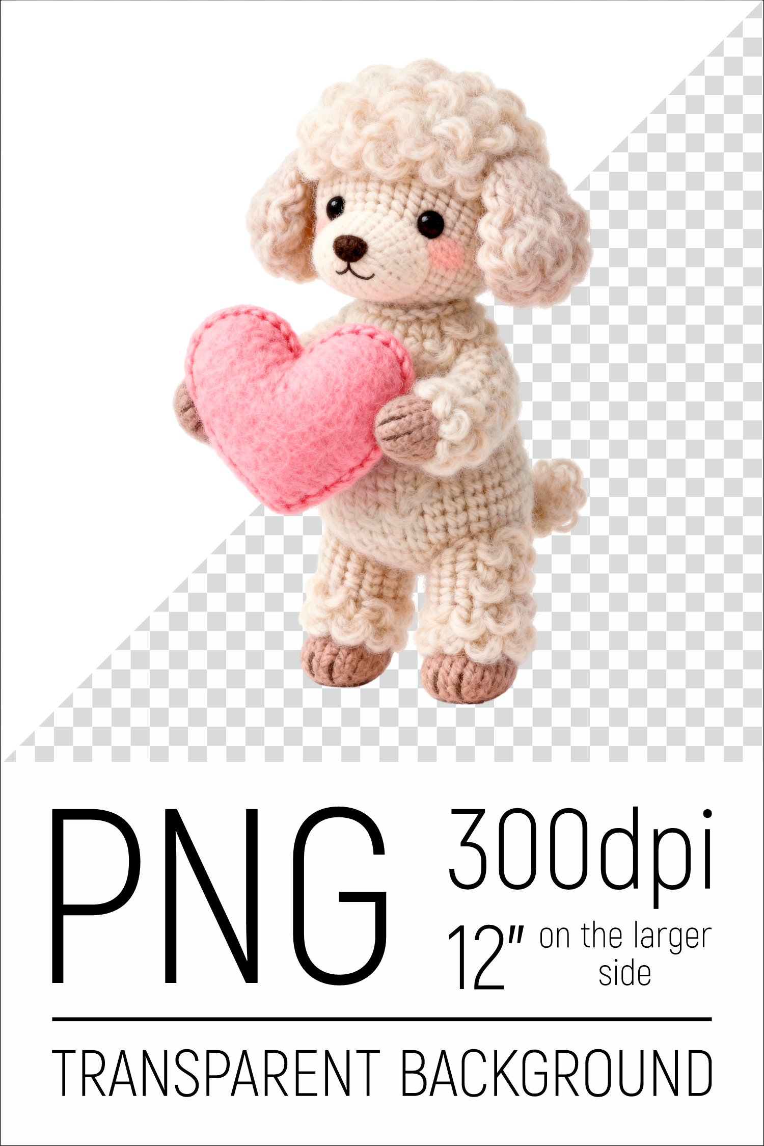 Knitted Valentine Poodle with Heart Clipart