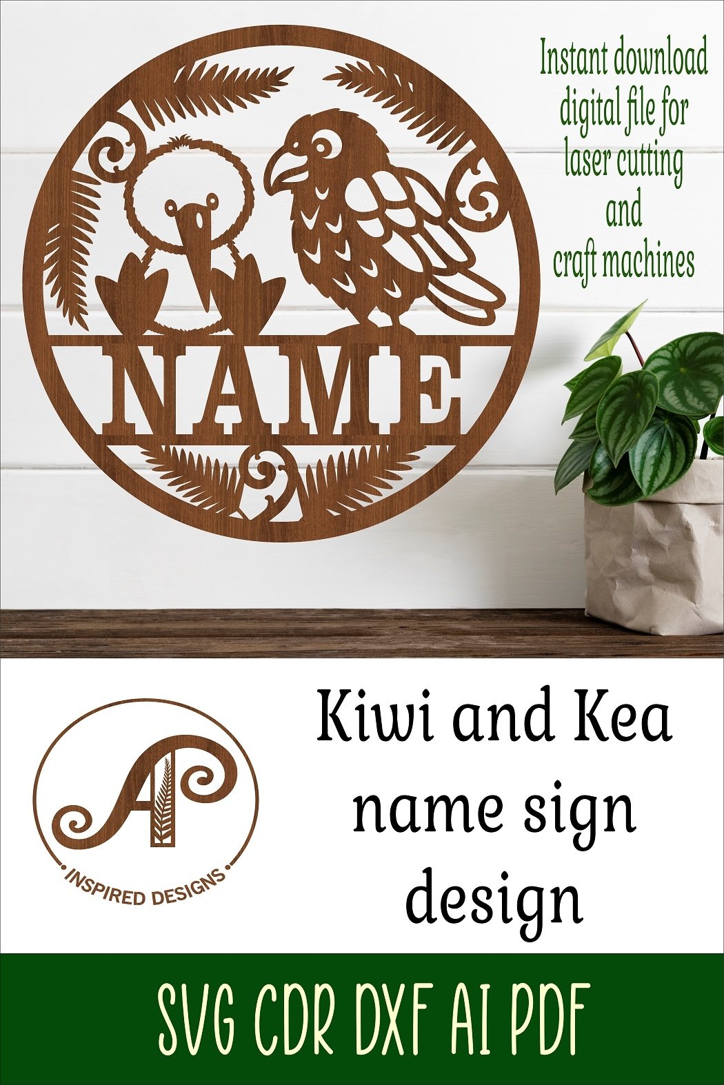 Kiwi and Kea name sign svg laser cut template