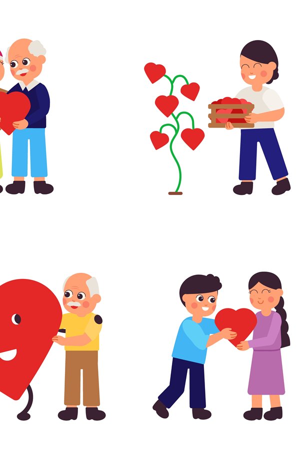 People sharing hearts. Giving heart, children and adults wit