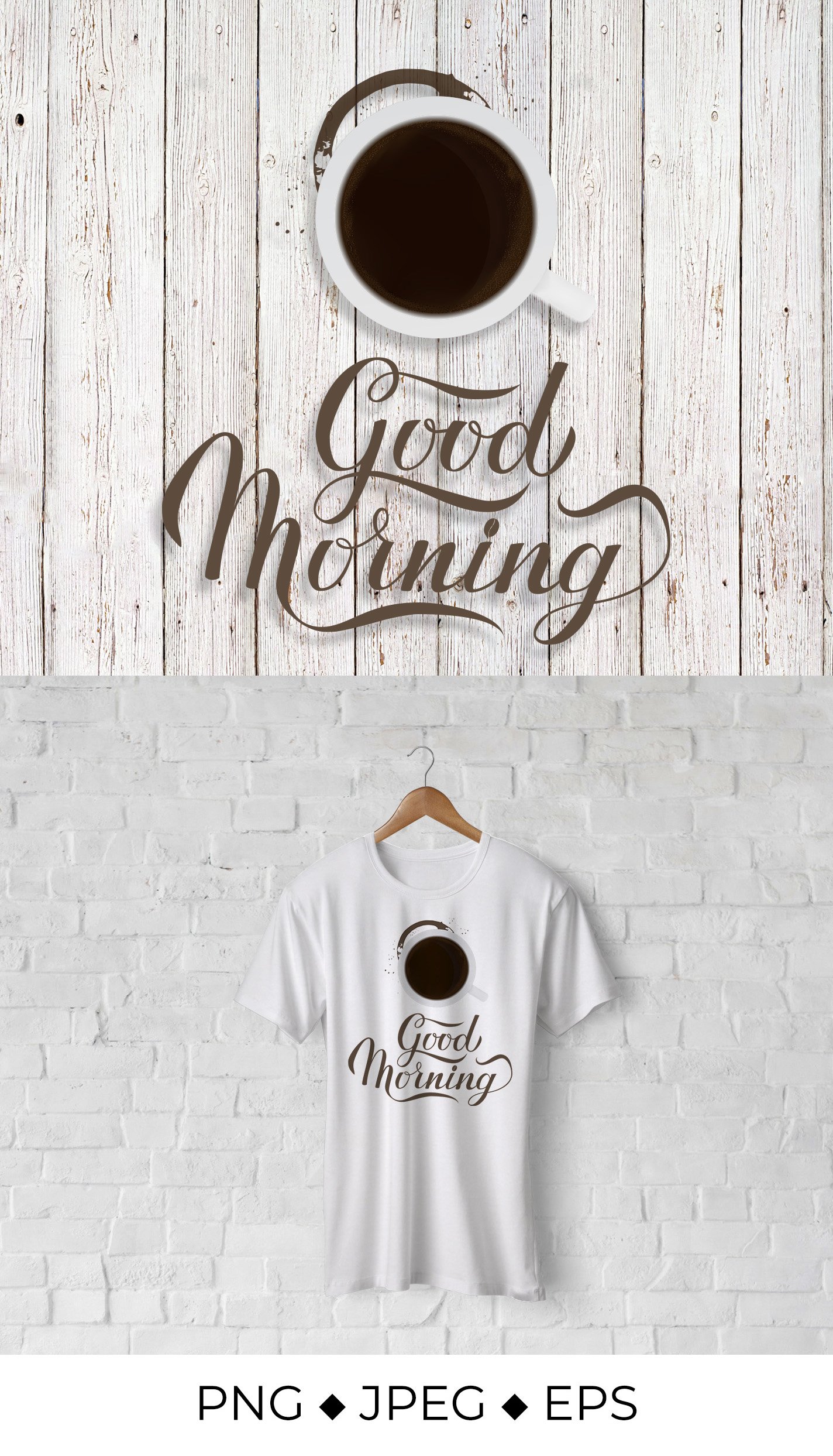 Coffee cup, stain and calligraphy lettering Good Morning