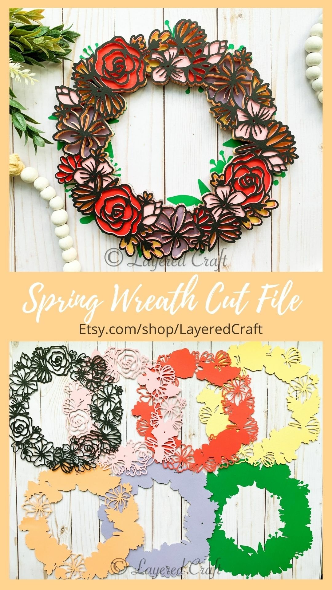 3D Layered Spring Floral Wreath- Paper Craft Digital File