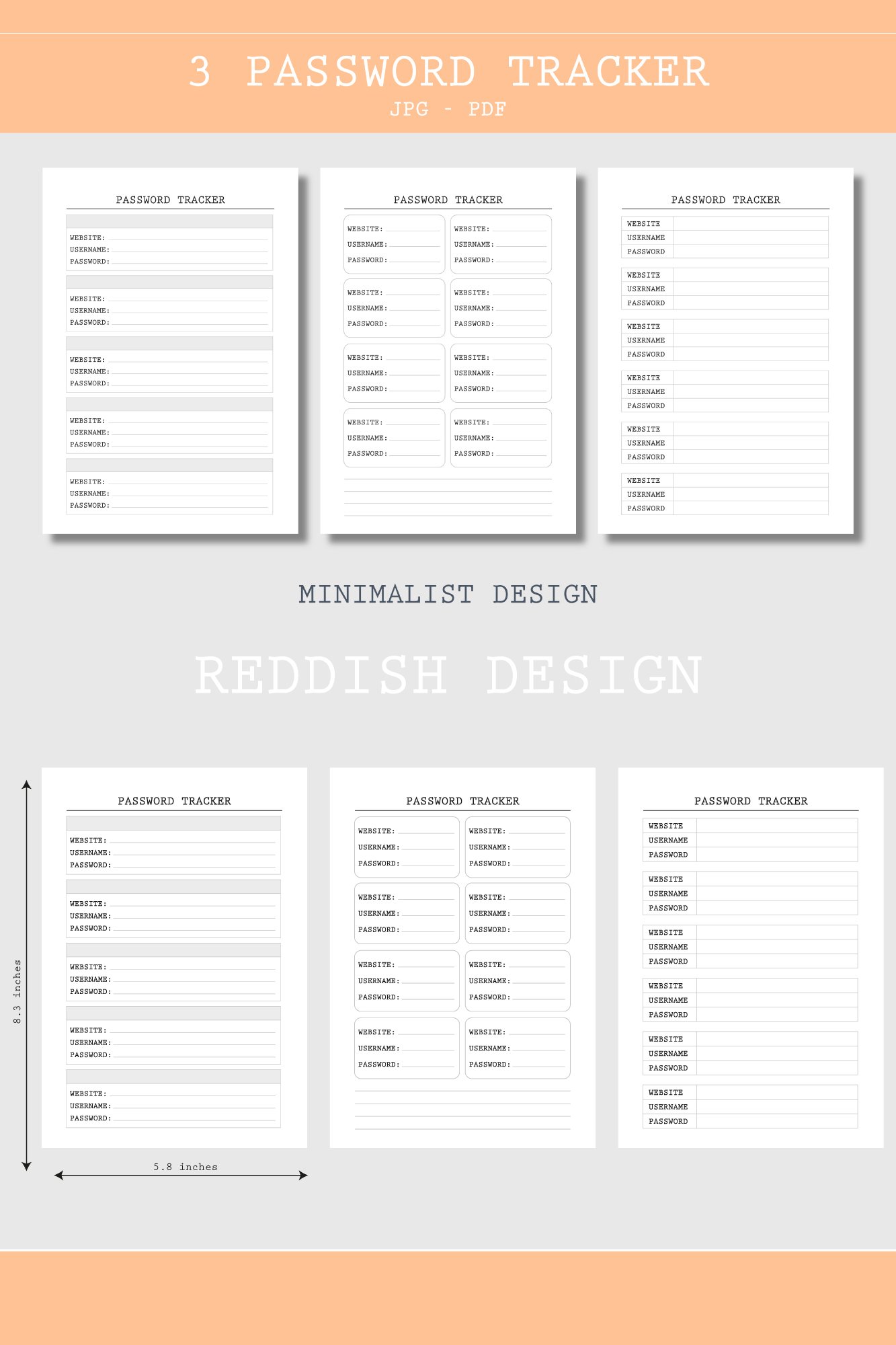 3 Passwords Tracker pages A5 size, printable (1220258)