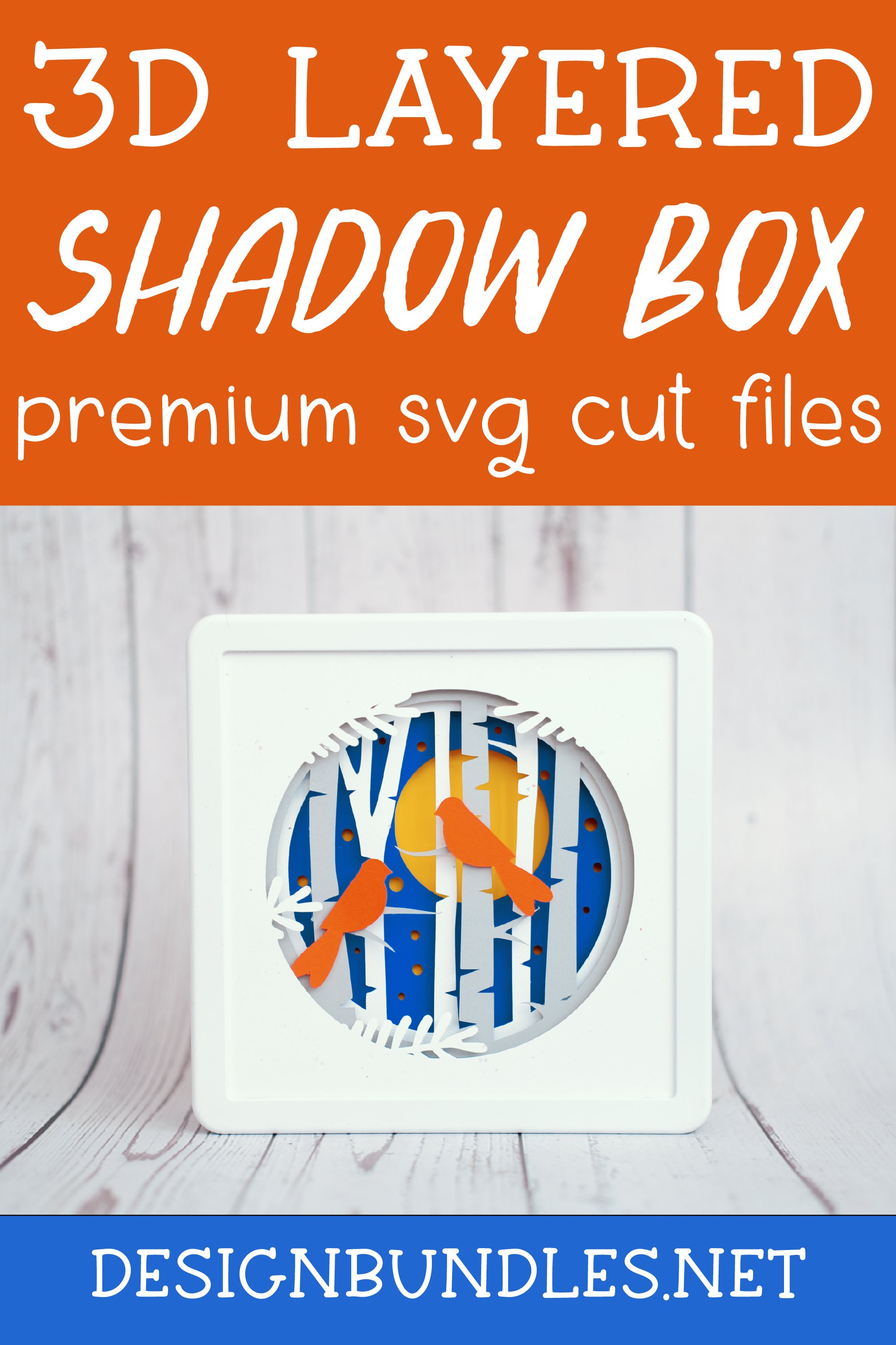 Winter birds shadow box, Christmas 3d paper cuts SVG