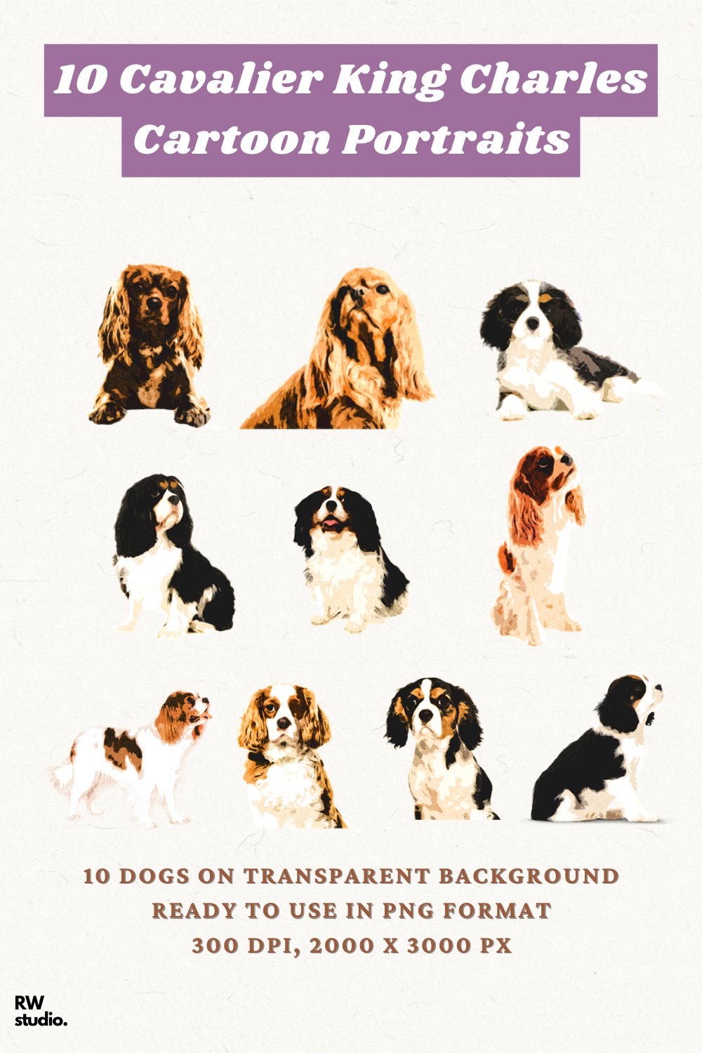 10 Cavalier King Charles Cartoon Portraits|Dog Breeds Art