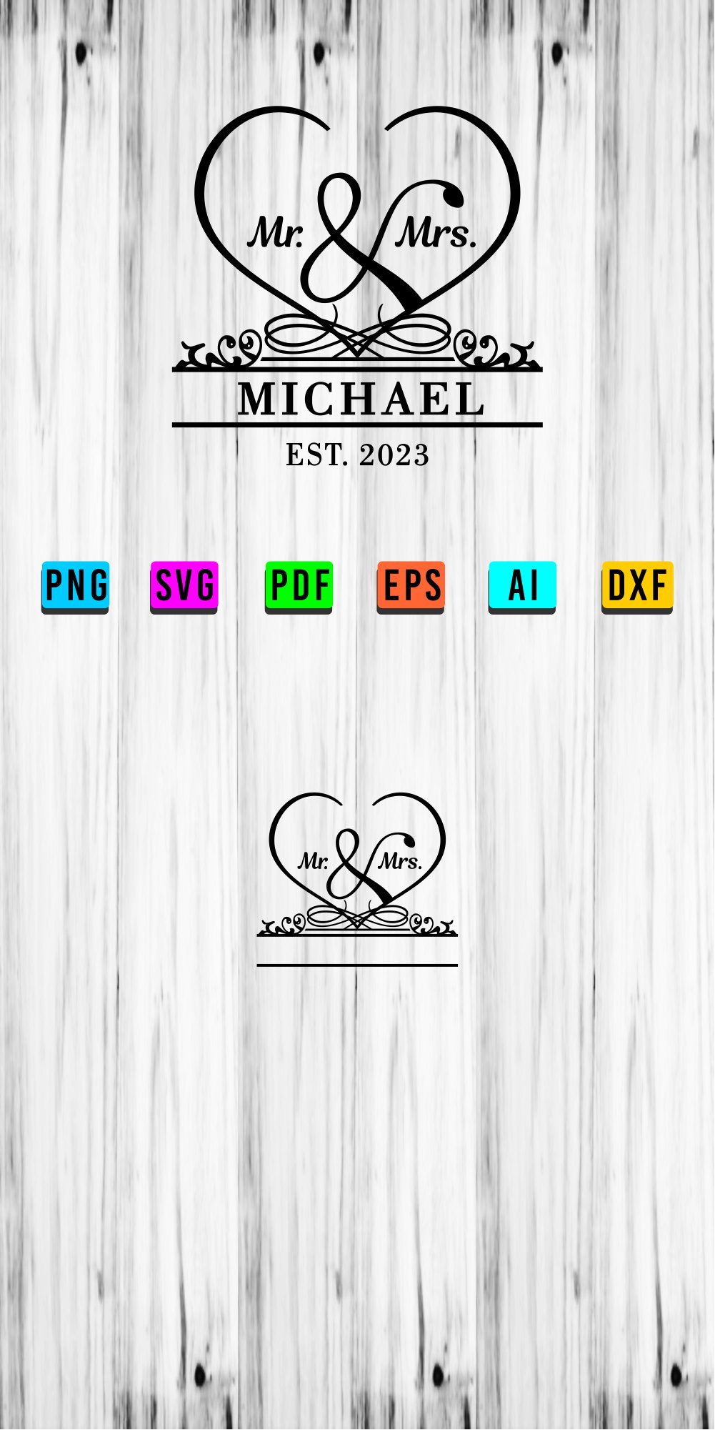 Wedding Love Heart Split Monogram SVG, Mr and Mrs SVG