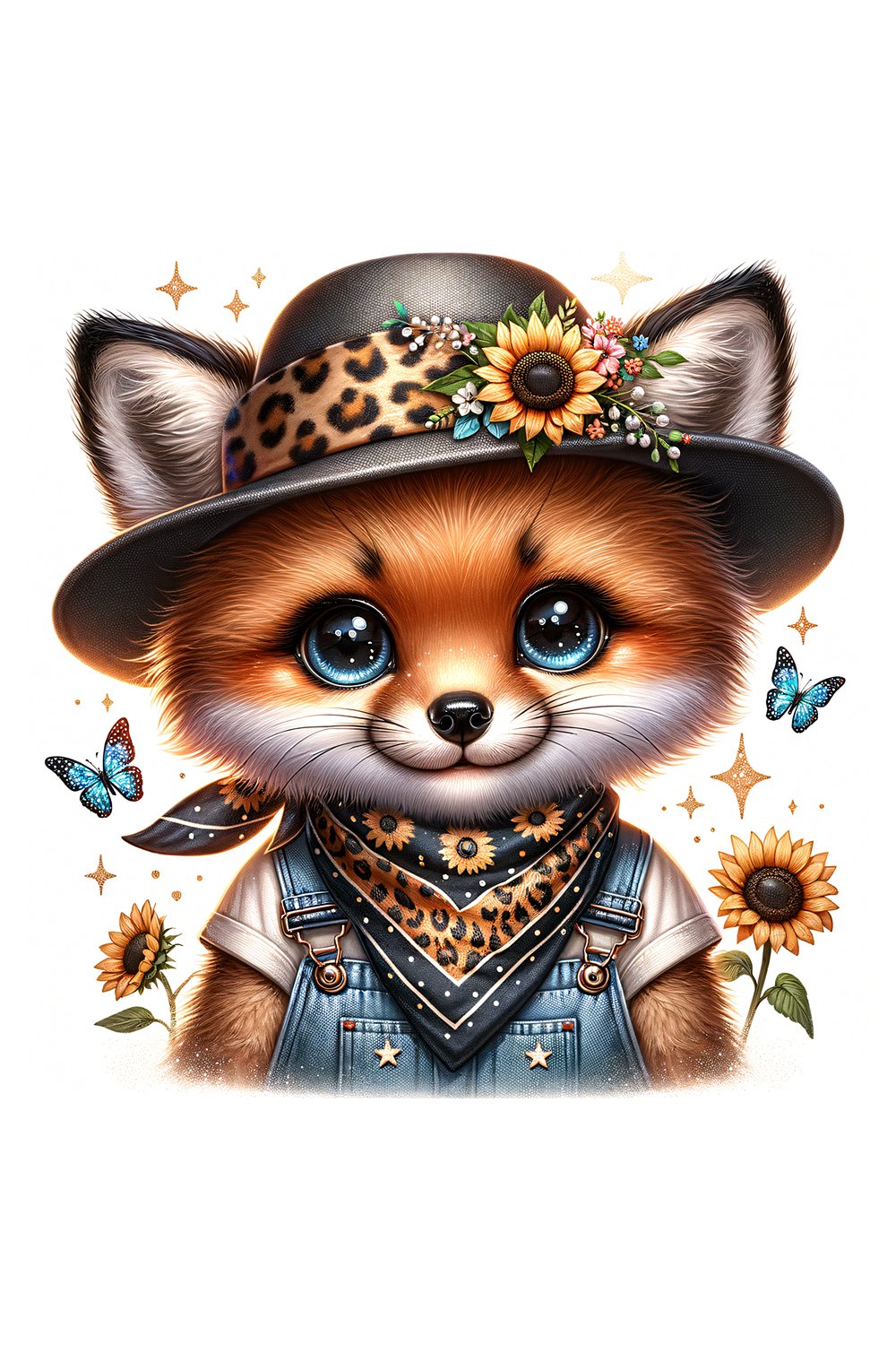 Cute Fox with Sunflowers JPG File (3550639)