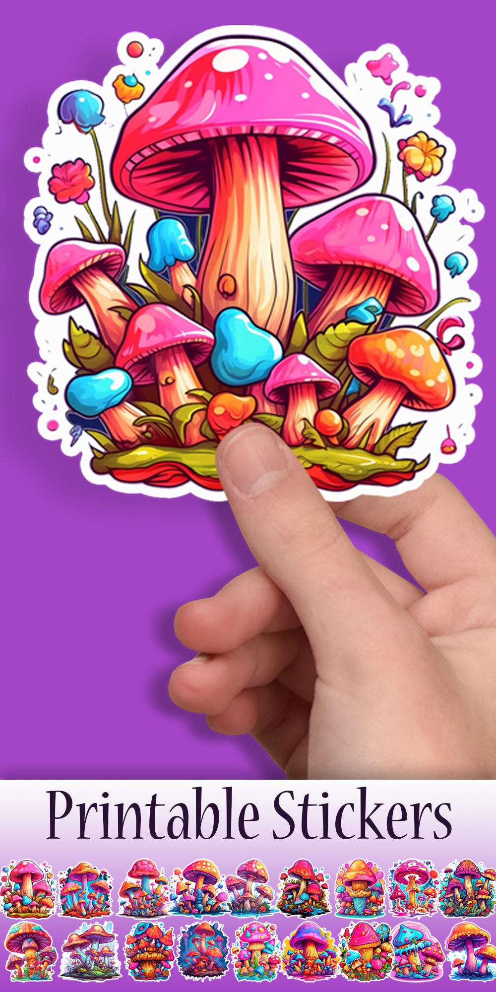 Psychedelic Pink Mushroom Sticker Bundle - Printable Delight