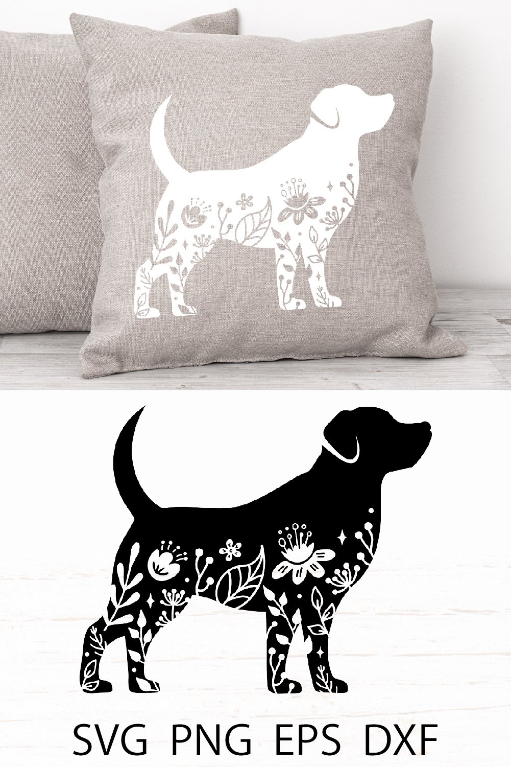 floral dog svg, dog svg silhouette
