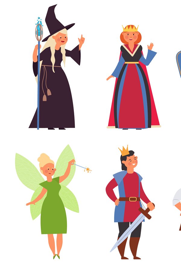 Fairy tale clipart. Medieval magician characters, cartoon fa