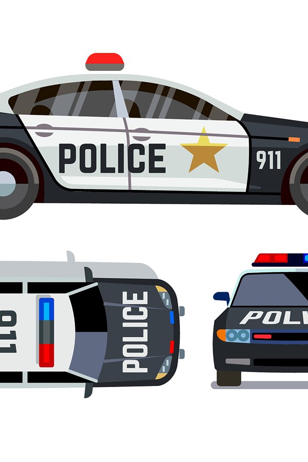 Vector flat-style cars in different views. Police car