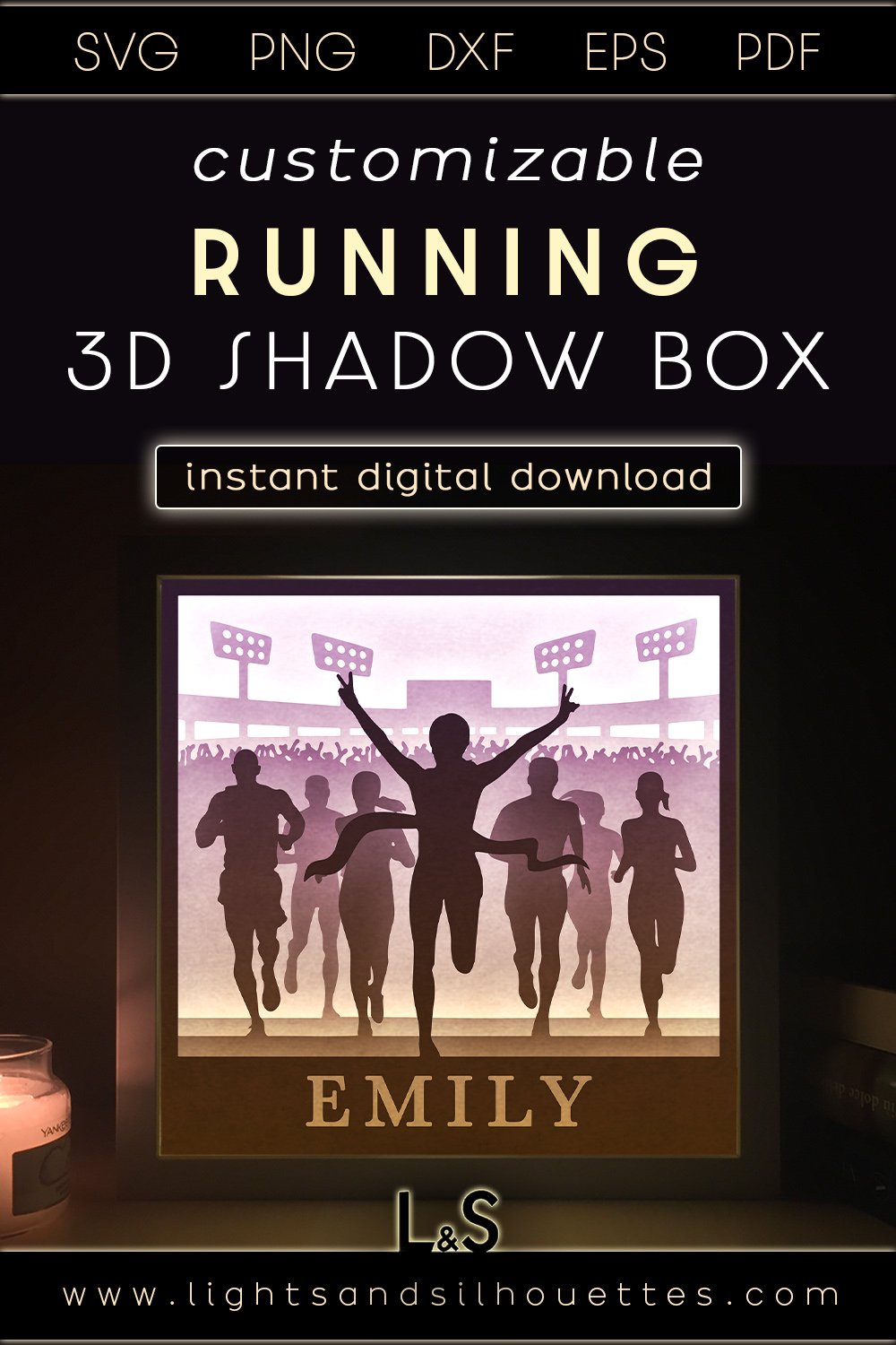 Customizable Woman Running Shadow Box Svg Design