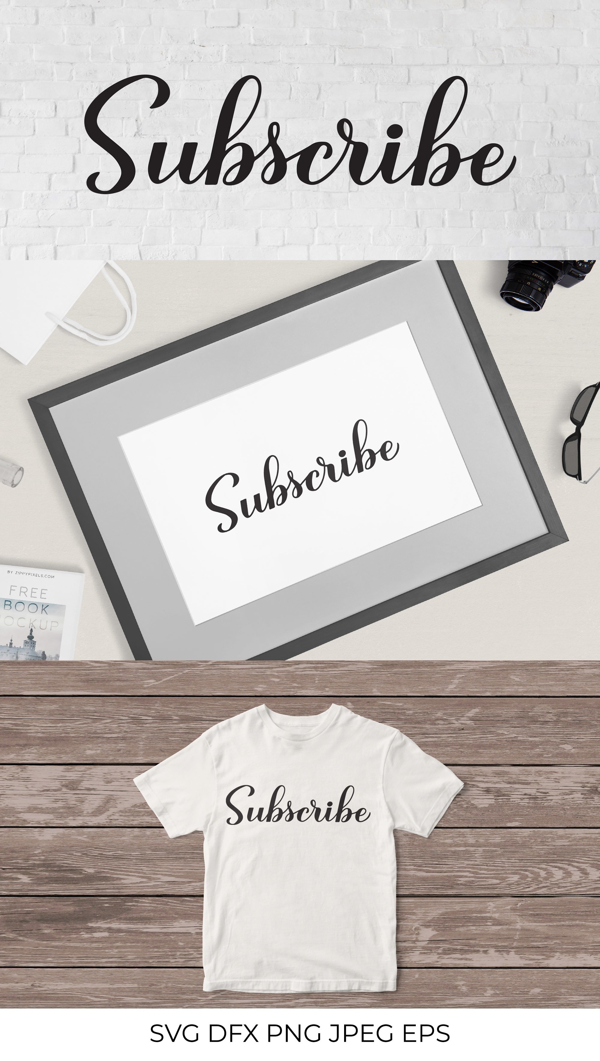 Subscribe calligraphy hand lettering SVG, DXF, PNG, JPEG