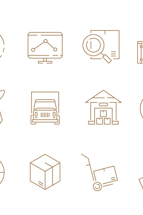 Logistic thin symbols. Delivering boxes and transport van fr