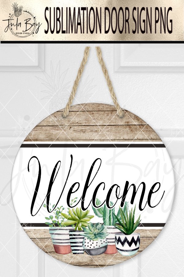 Sublimation Design Succulents Round Welcome Sign PNG Door