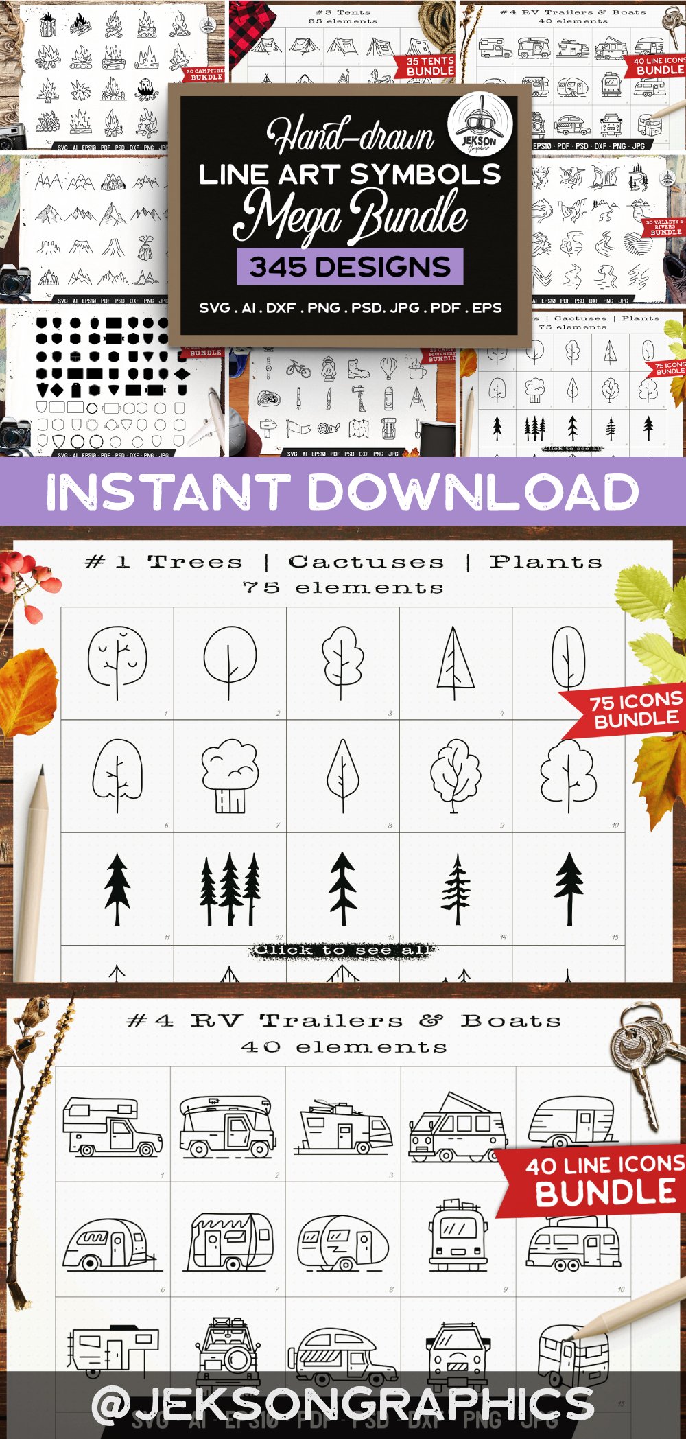 Line Art SVG Symbols Icons Mega Bundle Silhouette (1196216)