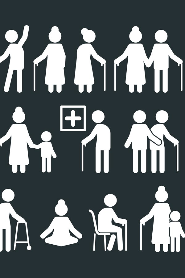 Seniors pictogram. Elderly people standing in various poses